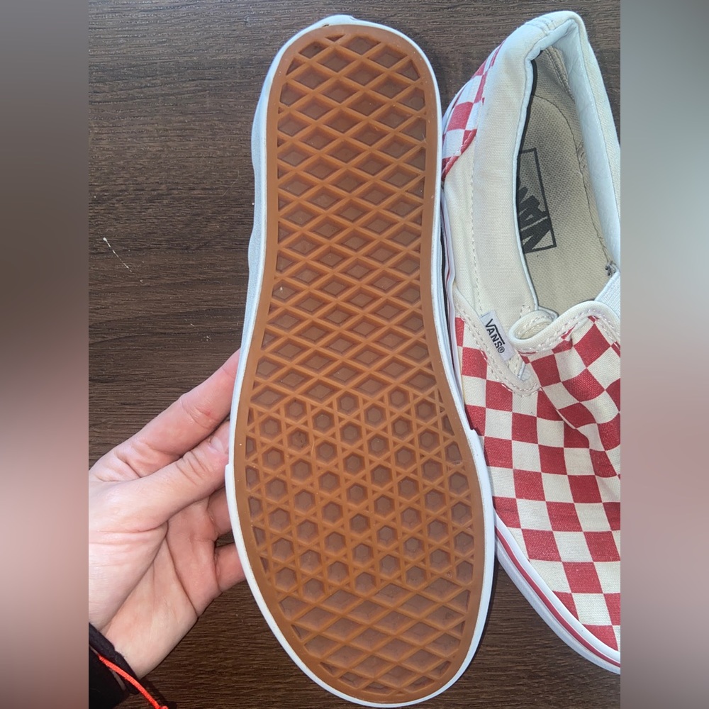 Vans Red White Checkered Slip On Canvas Shoes - Gem